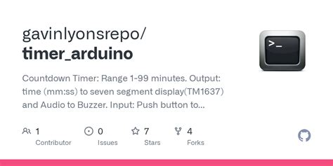 Github Gavinlyonsrepo Timer Arduino Countdown Timer Range 1 99 Minutes Output Time Mm Ss
