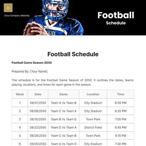Free Football Schedule Template To Edit Online