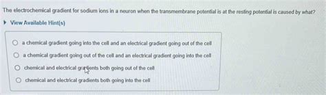 Solved The Electrochemical Gradient For Sodium Ions In A Neuron When