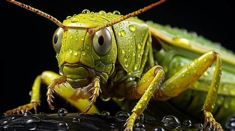 Premium Ai Image Extreme Macro Grasshopper Side View