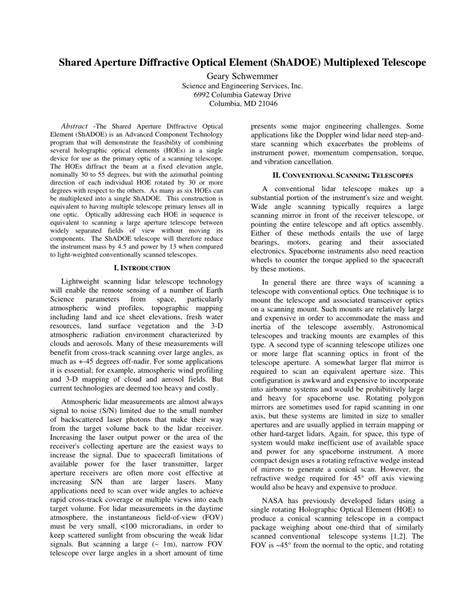 Pdf Shared Aperture Diffractive Optical Element Shadoe Multiplexed Telescope