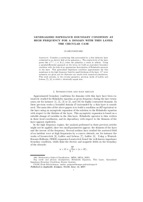 Pdf Generalized Impedance Boundary Condition At High Frequency For A Domain With Thin Layer