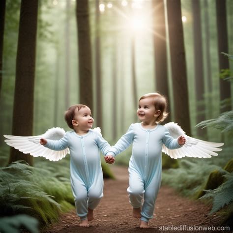 Two Flying Babies In A Calm Forest Stable Diffusion Online