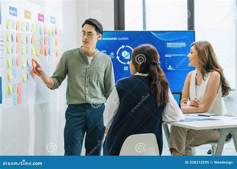 Brainstorming Session Using Sticky Notes On A Task Board Kanban To