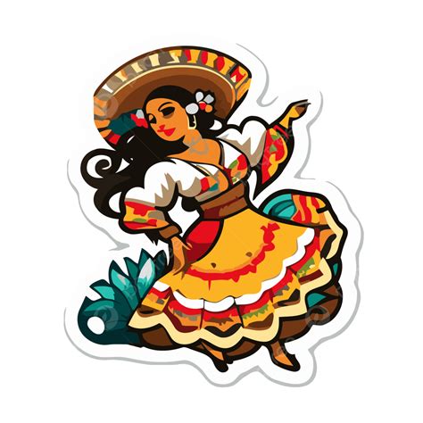 Sticker Of A Mexican Girl Dancing Vector Clipart Mexican Clipart