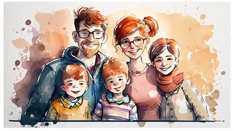 무료 가족 구성원의 만화 같은 수채화 묘사 Ppt 배경 Slidesdocs