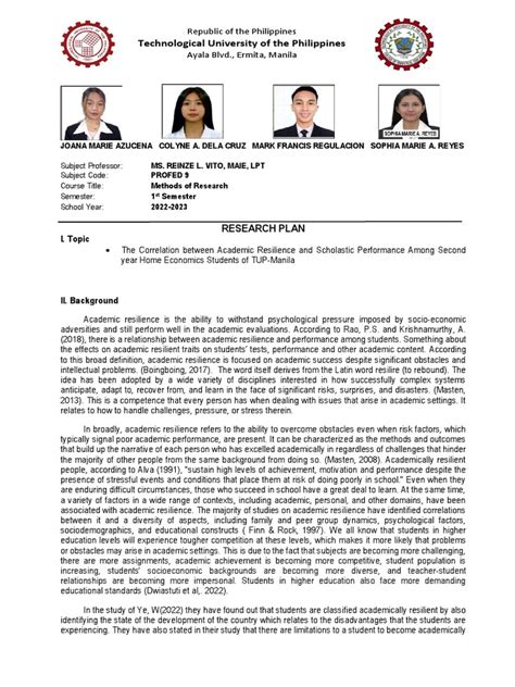 Group12 Final Research Plan Academic Resilience Pdf Survey