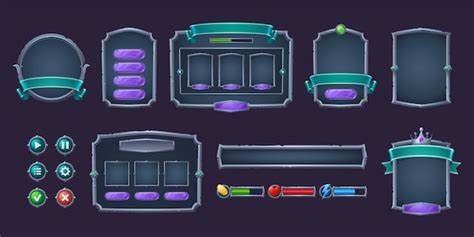 게임 Ui 앱 아이콘 사각형 버튼 만화 메뉴 무료 벡터