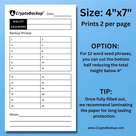 Crypto Backup Seed Phrase Template Printable Crypto Wallet Pdf Etsy