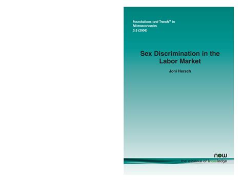 Foundations And Trends R In Microeconomics Joni Hersch Sex Discrimination In The Labor