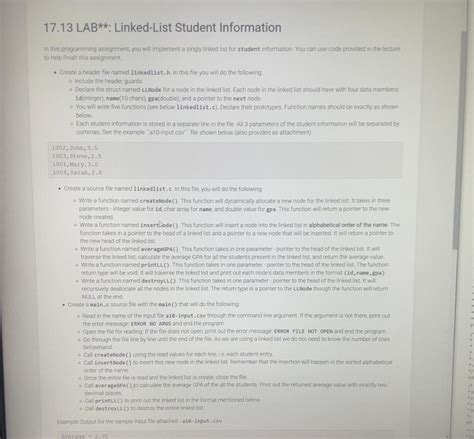 Solved LAB Linked List Student Information In This Chegg
