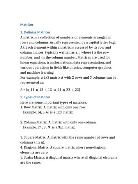 Matrices Definitions And Properties Expanded Pdf Teaching Methods And Materials