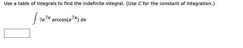 Use a table of integrals to find the indefinite integral: (Use C for the constant of integration ...