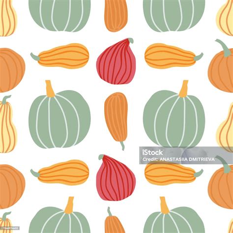 손은 다른 모양의 파스텔 색상의 간단한 낙서 스타일 벡터 배경 호박에 호박 원활한 패턴을 그립니다 가을에 대한 스톡 벡터 아트 및 기타 이미지 Istock