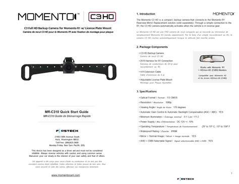 Momento Mr C300 C3 Rear Camera Set Instruction Manual