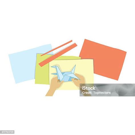 위에서 볼 수있는 손만으로 종이 접기 일러스트를하는 어린이 공예에 대한 스톡 벡터 아트 및 기타 이미지 공예 귀여운 배경 주제 Istock