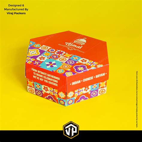 Premium Hexagonal Biryani Box With Lid Custom Printed