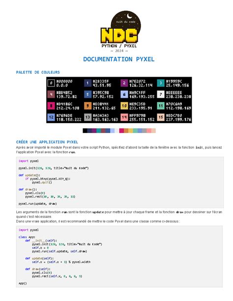 Documentation Pyxel Un Document Sur Comment Utiliser La Bibliotheque Python Pyxel PYTHON