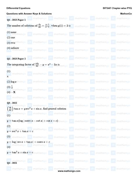 Pyq Differential Equations Pdf Trigonometric Functions Geometry