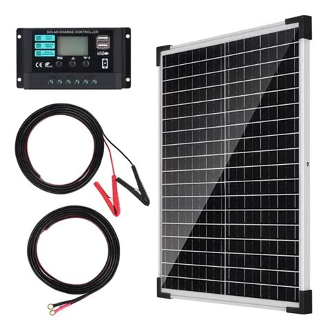 Kit Panel Solar 25w 12v Controlador Carga 10a Clips Batería Cuotas