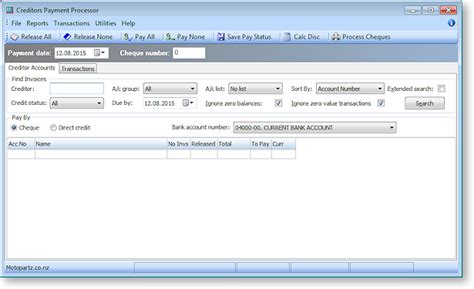 Creditors Payment Processor Setup