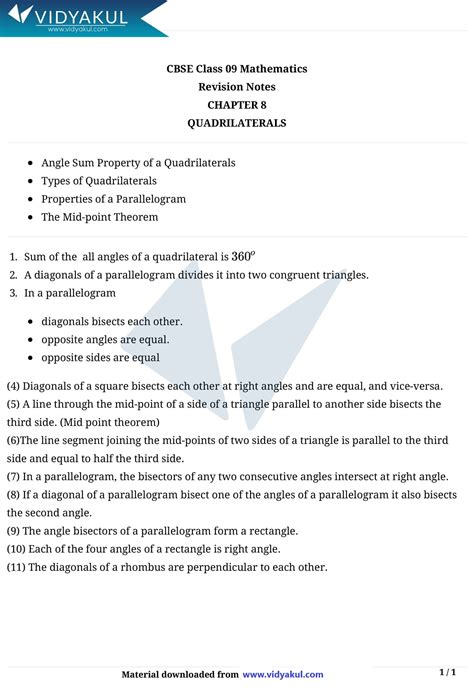 Class Th Math Quadrilaterals NCERT Notes CBSE