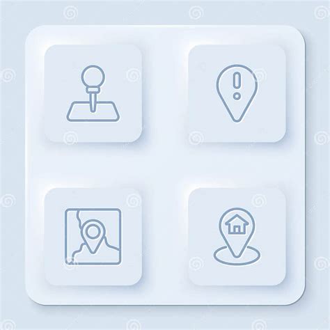 Set Line Push Pin Location With Exclamation Mark Folded Map Location Marker And House White