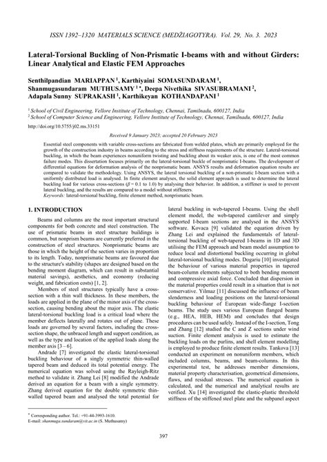 Pdf Lateral Torsional Buckling Of Non Prismatic I Beams With And Without Girders Linear