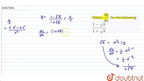 Obtian Dydx For The Following 1 Sqrtx1sqrtx Class 11
