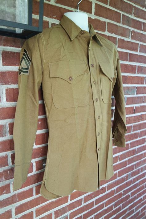 Original Ww2 Usmc Uniform Service Shirt Khaki Wool Us Marine Corps Patch 4601088598