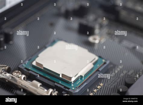Cpu In Socket Intel Lga 1151 On Motherboard Computer Pc Close Up Stock
