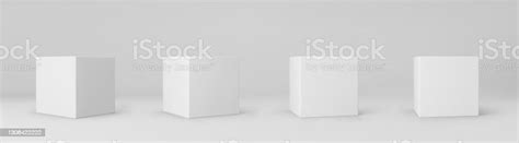 회색 배경에 격리 된 원근으로 설정된 흰색 3d 큐브 조명과 그림자가 있는 3d 모델링 박스 사실적인 벡터 아이콘 3차원 형태에 대한 스톡 벡터 아트 및 기타 이미지