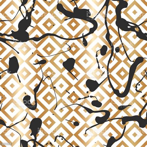 창의적인 기하학적 텍스처와 완벽 한 패턴입니다 흰색 바탕에 스프레이 페인트의 벡터 그림입니다 잉크 얼룩 골드와 블랙 색상 금색에 대한 스톡 벡터 아트 및 기타 이미지