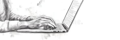 Side View Sketch Of Hands Typing On A Laptop With Coding On Screen Representing Programming And