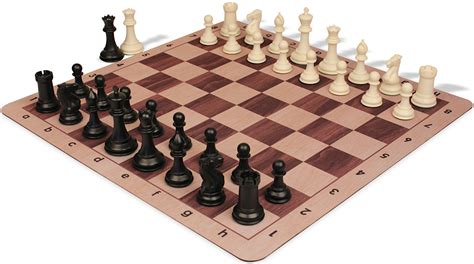 Conqueror Plastic Chess Set Black And Ivory Pieces With Walnut And Maple