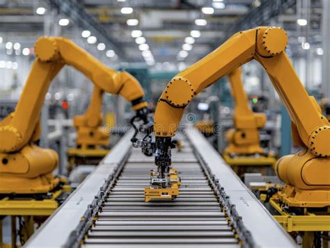 Robotic Arms Work Together Perfectly On Generative Ai Illustration Lines Stock Illustration