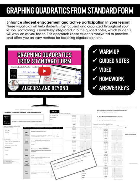 Quadratic Functions Standard Form Lesson Warm Up Guided Notes H