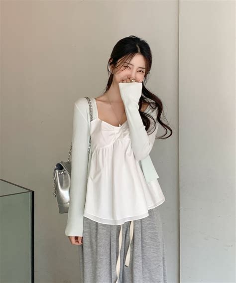러브썸원 끈조절 세인즈 레이어드 리본 블라우스 끈나시 머리끈 세트