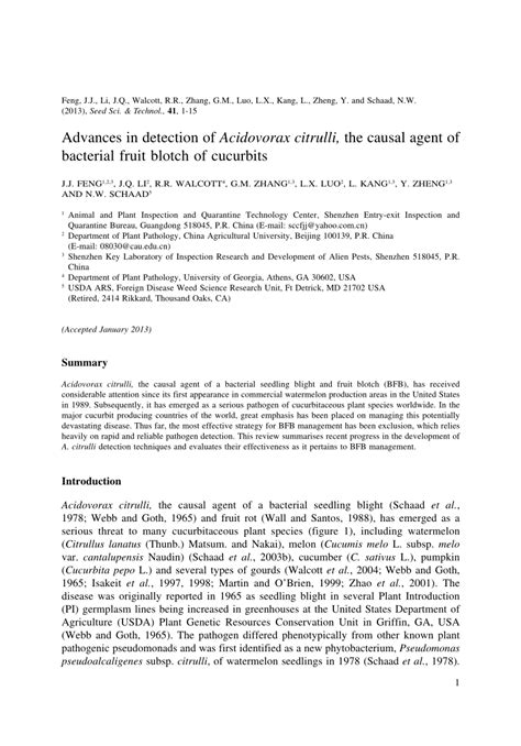 Pdf Advances In Detection Of Acidovorax Citrulli The Causal Agent Of