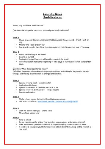 Rosh Hashanah Assembly Teaching Resources