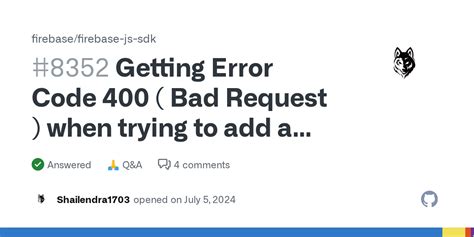 Getting Error Code 400 Bad Request When Trying To Add A Document In