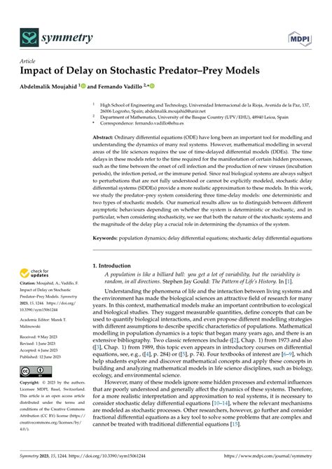 Pdf Impact Of Delay On Stochastic Predator Prey Models