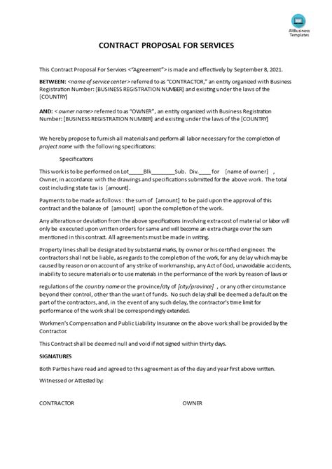 Proposal Contract Template Printable Word Searches