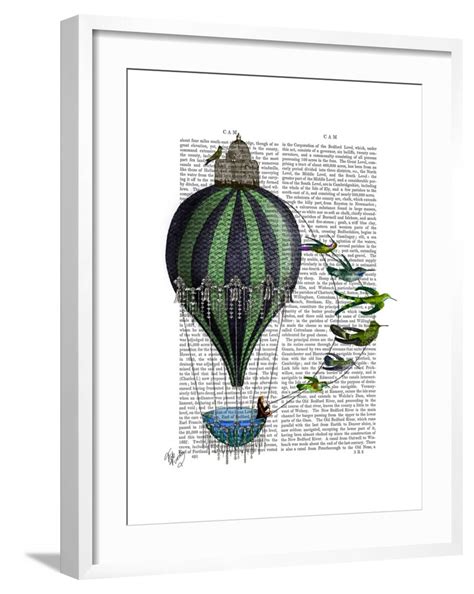 Hot Air Balloon And Birds Art Print By Fab Funky White Frame