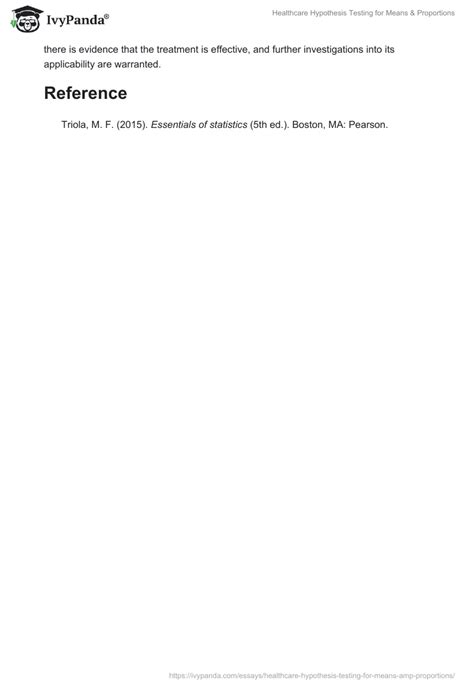 Health Hypothesis Testing For Means Proportions Words Research Paper Example