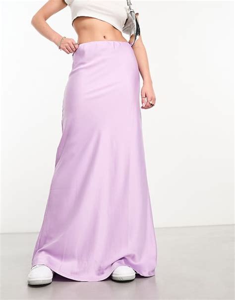 Threadbare Satin Maxi Skirt In Lilac Asos