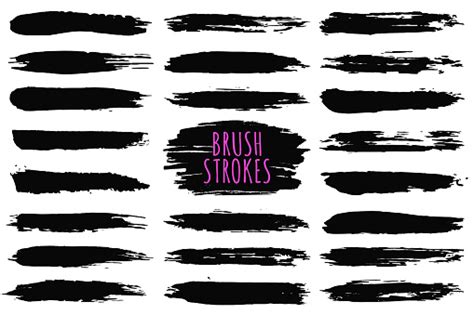 브러시 스트로크 컬렉션입니다 핸드는 브러쉬 스트로크 검은 페인트 스트로크 및 잉크 라인을 그려 디자인 요소 텍스트 상자 및 그런 지 텍스처와 배너 광대한에 대한 스톡 벡터