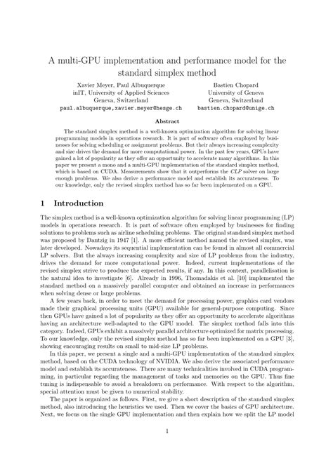 Pdf A Multi Gpu Implementation And Performance Model For The Standard