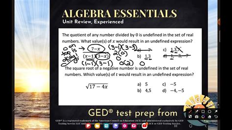 Ged® Math Undefined Expressions 1ur Exp 17 Youtube