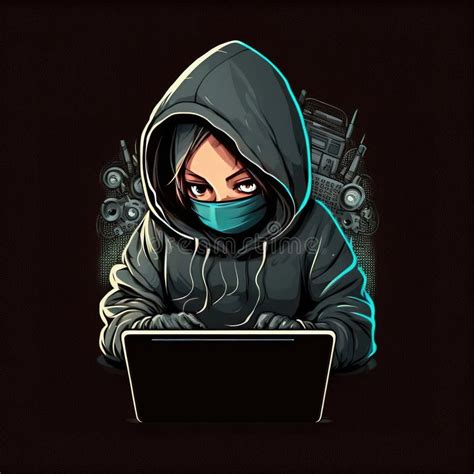 Cute Girl Hacker With Laptop Avatar In Cartoon Style Stock Illustration Illustration Of
